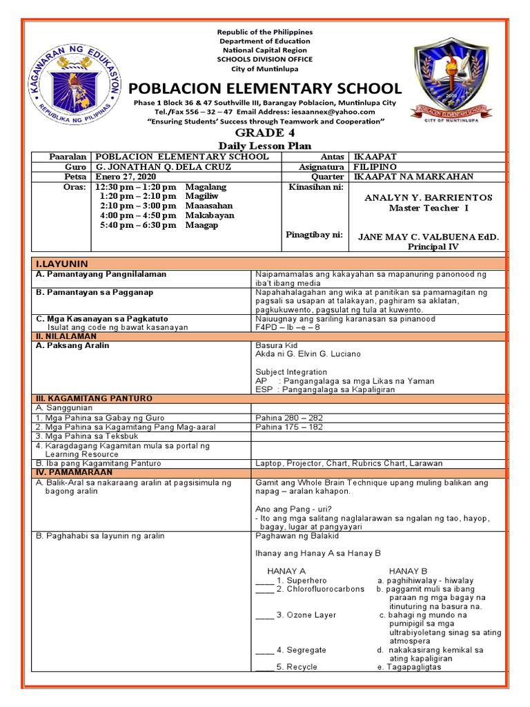 Filipino DLP For 4th Grading COT | PDF