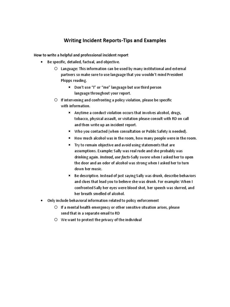 Incident Report Tips and Examples | PDF | Odor