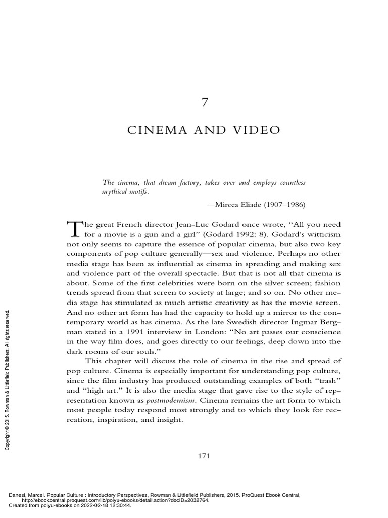 Popular Culture Introductory Perspectives - (Ch07. CINEMA AND VIDEO ...