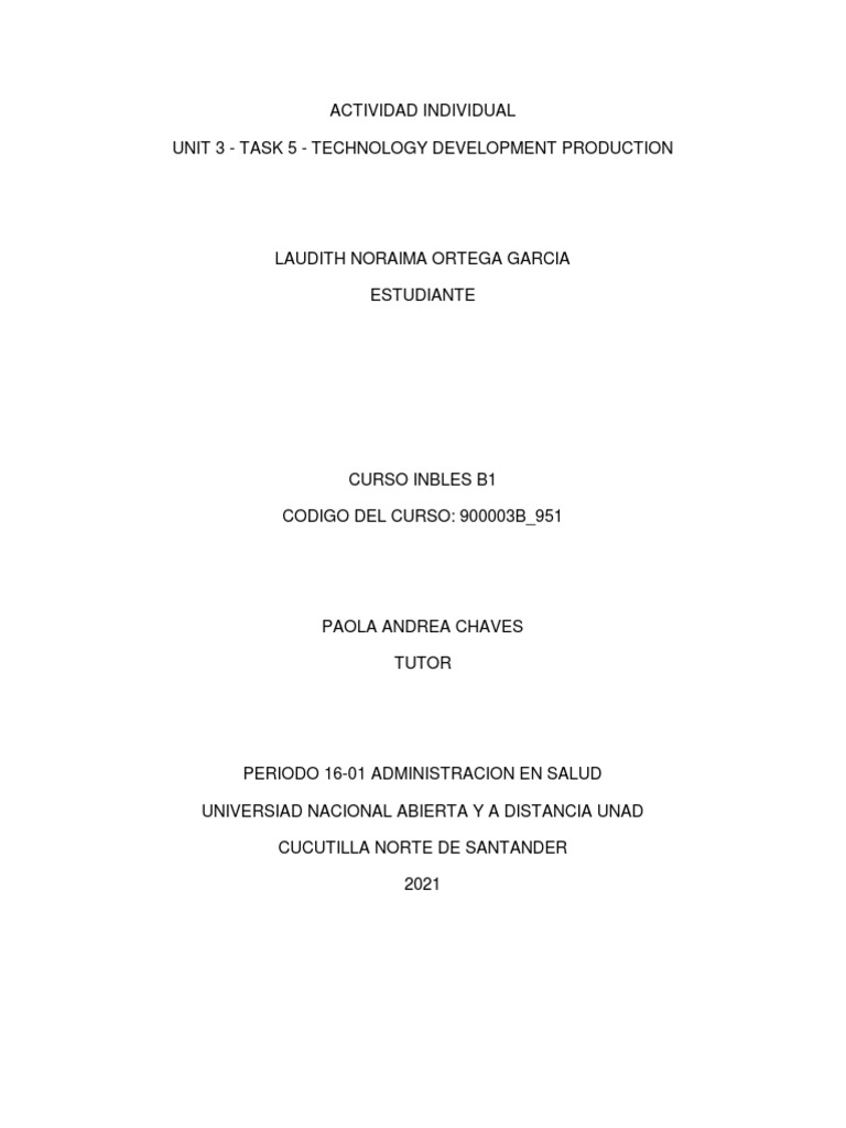 Actividad Individual Unit 3 - Task 5 - Technology Development Production | PDF