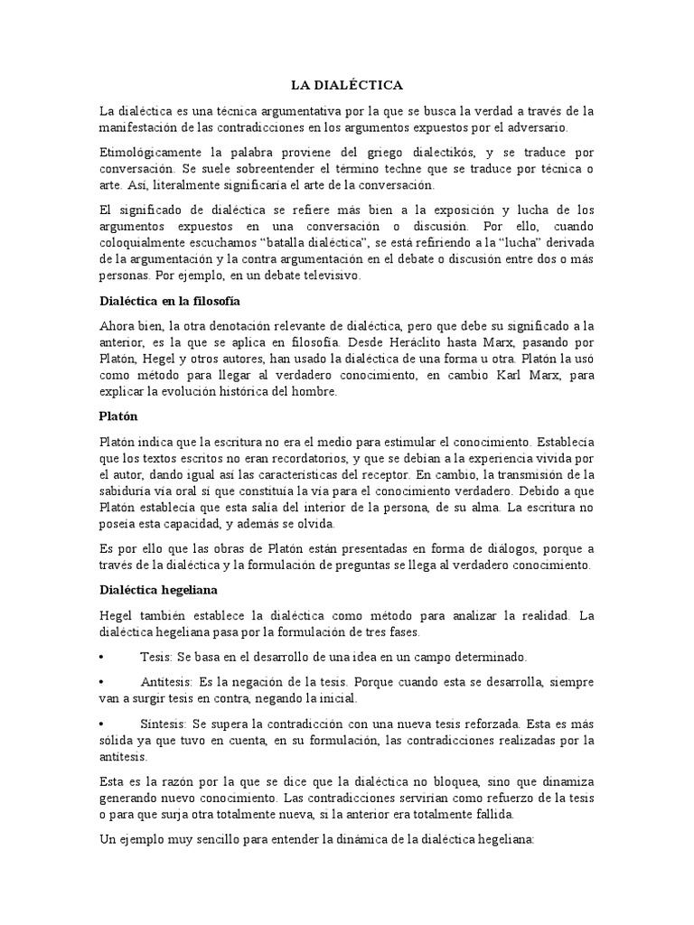 La Dialéctica en Filosofía: Conceptos Clave | PDF | Dialéctico ...