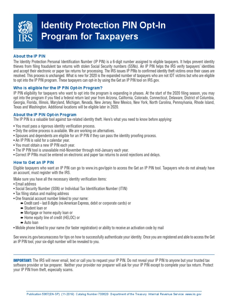 Identity Protection PIN Opt-In Program For Taxpayers: About The IP PIN ...