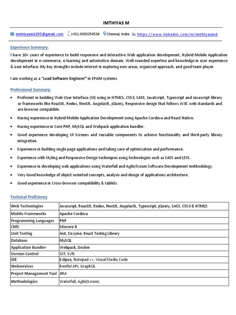 Imthiyas M: Experience Summary | PDF