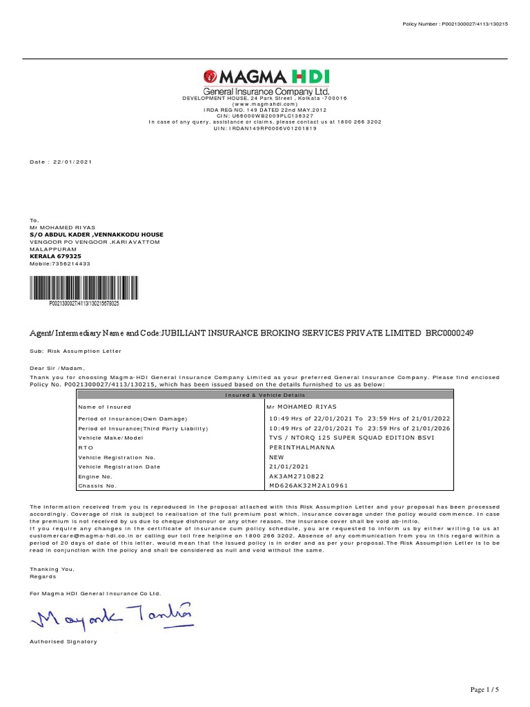 Agent/ Intermediary Name and Code:JUBILIANT INSURANCE BROKING SERVICES ...