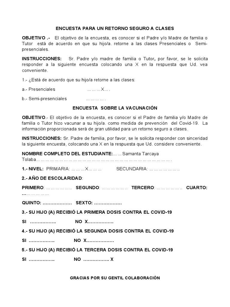 Encuesta para Un Retorno Seguro A Clases-5 | PDF