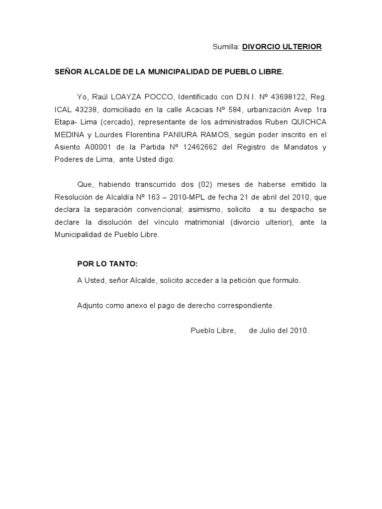 Solicitud de Divorcio Ulterior Conjunta Ii | PDF Solicitud de Divorcio Ulterior Conjunta Ii | PDF