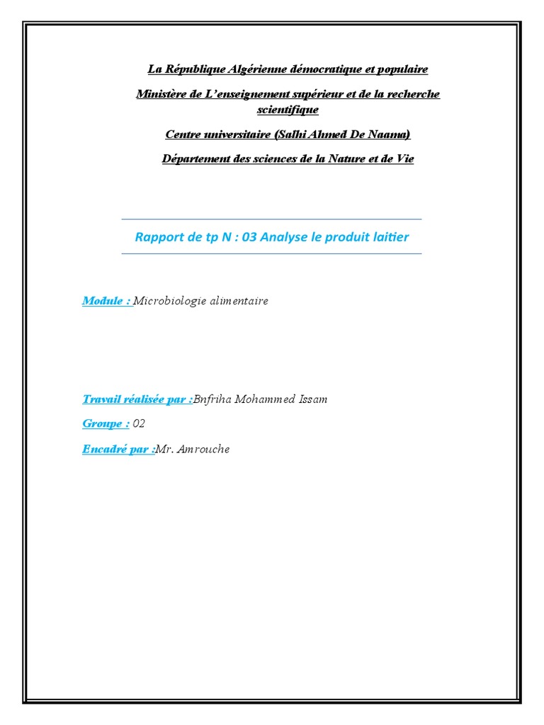 Analyse microbiologique du yaourt | PDF | Yaourt | Lait