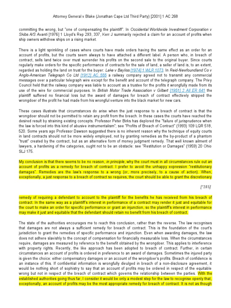 Attorney General V Blake Edit | PDF | Legal Remedy | Damages