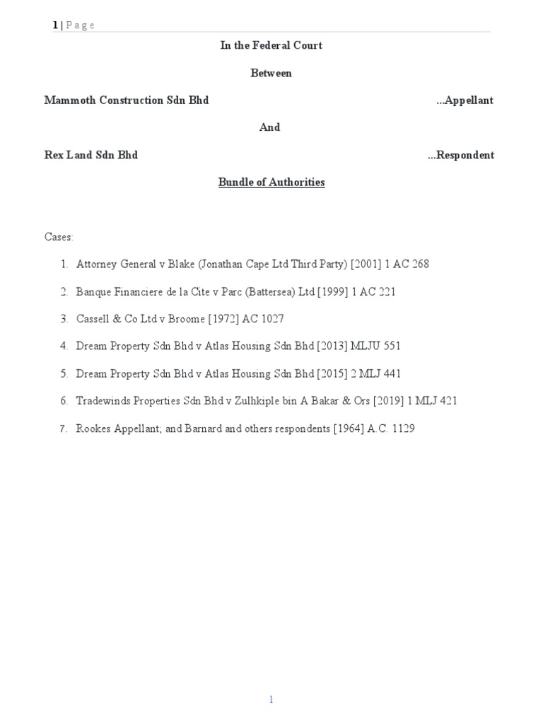 Bundle of Authorities | PDF | Damages | Legal Remedy