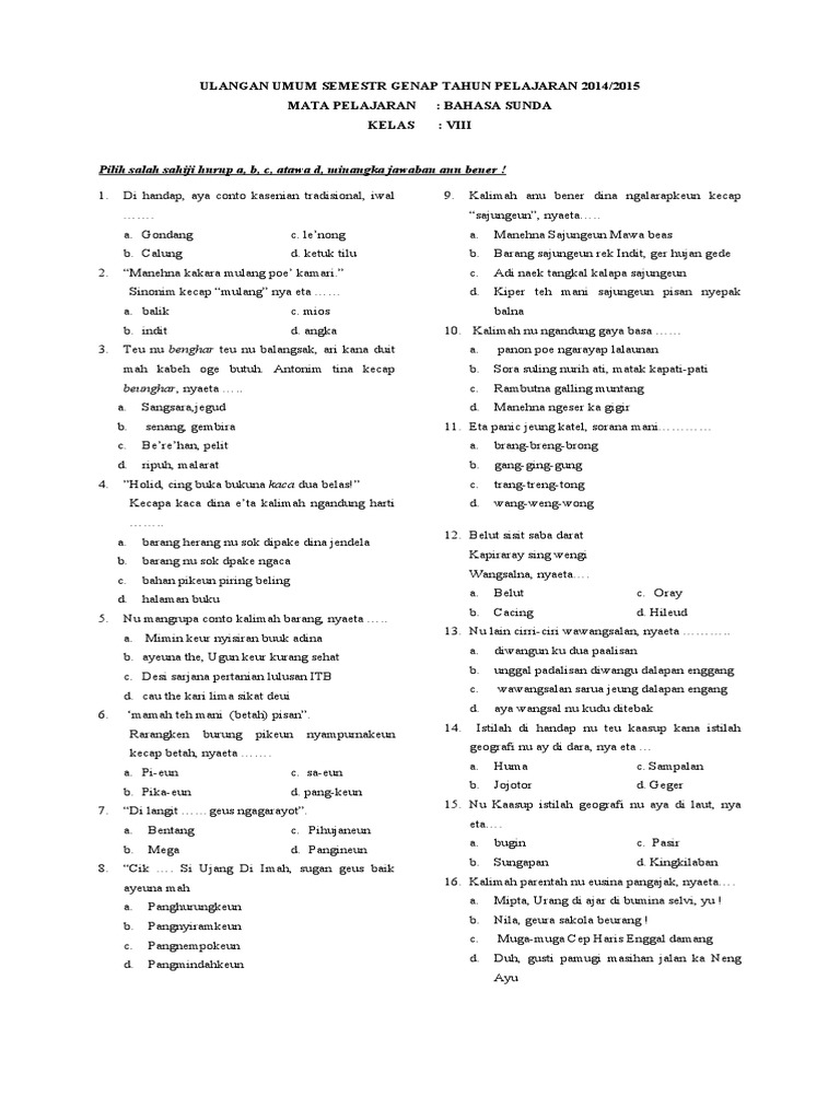 Ulangan Umum Semestr Genap Tahun Pelajaran 2014 | PDF | Seni & Disiplin Bahasa
