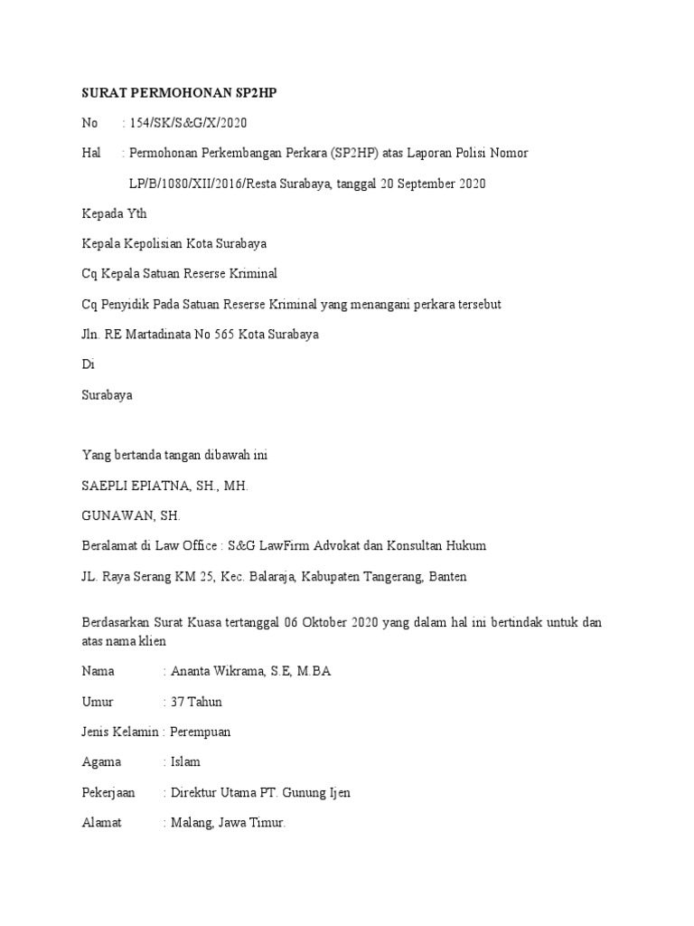 SURAT PERMOHONAN SP2HP Saepli Epiatna | PDF