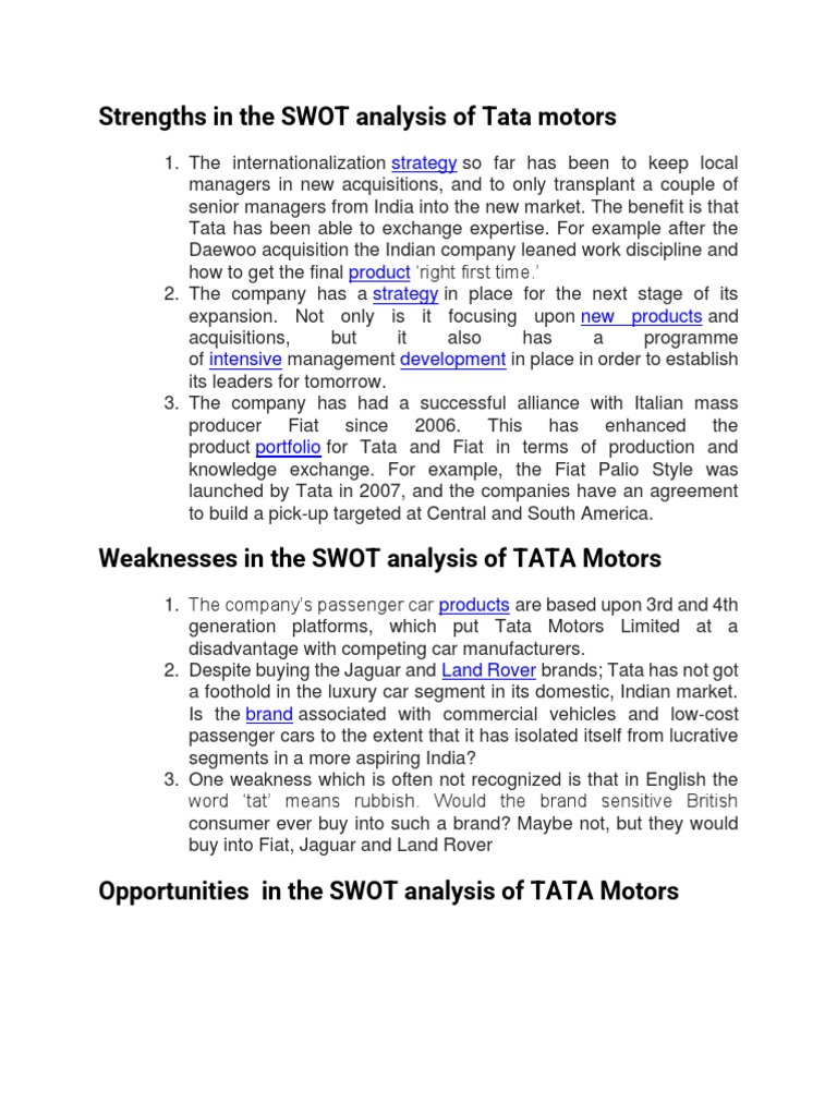 SWOT Analysis: Tata Motors Insights | PDF | Motor Vehicle | Vehicles