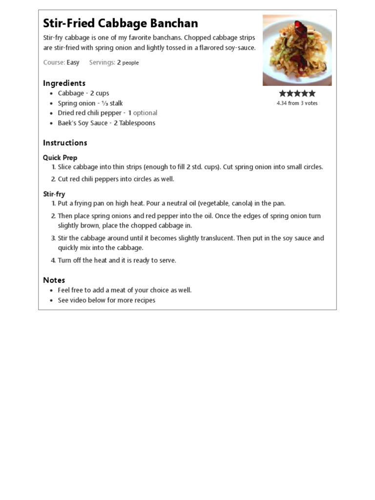 Stir-Fried Cabbage Banchan - FutureDish | PDF