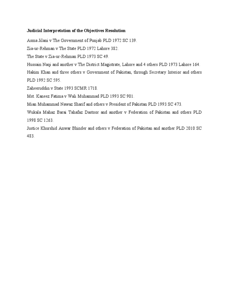 Objectives Resolution Case Laws | PDF