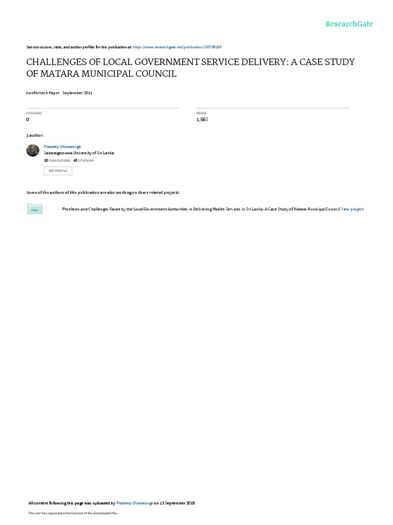 Challenges of Local Government Service Delivery: A Case Study of Matara ...