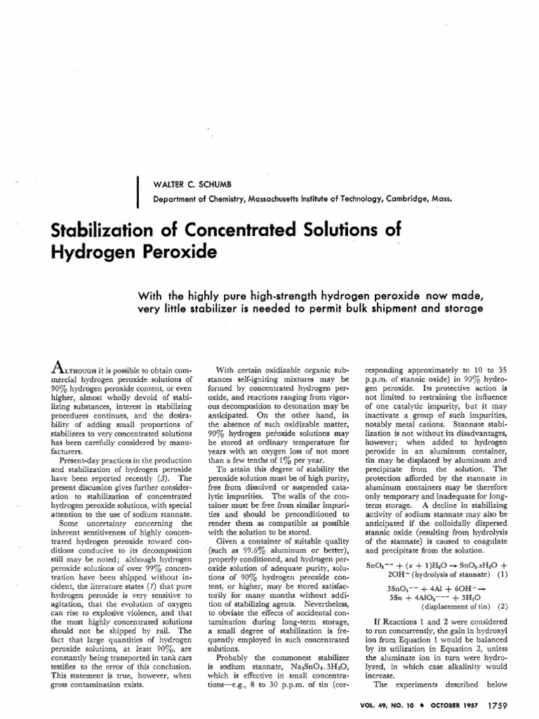 Although: Stabilization of Concentrated Solutions of Hydrogen Peroxide ...