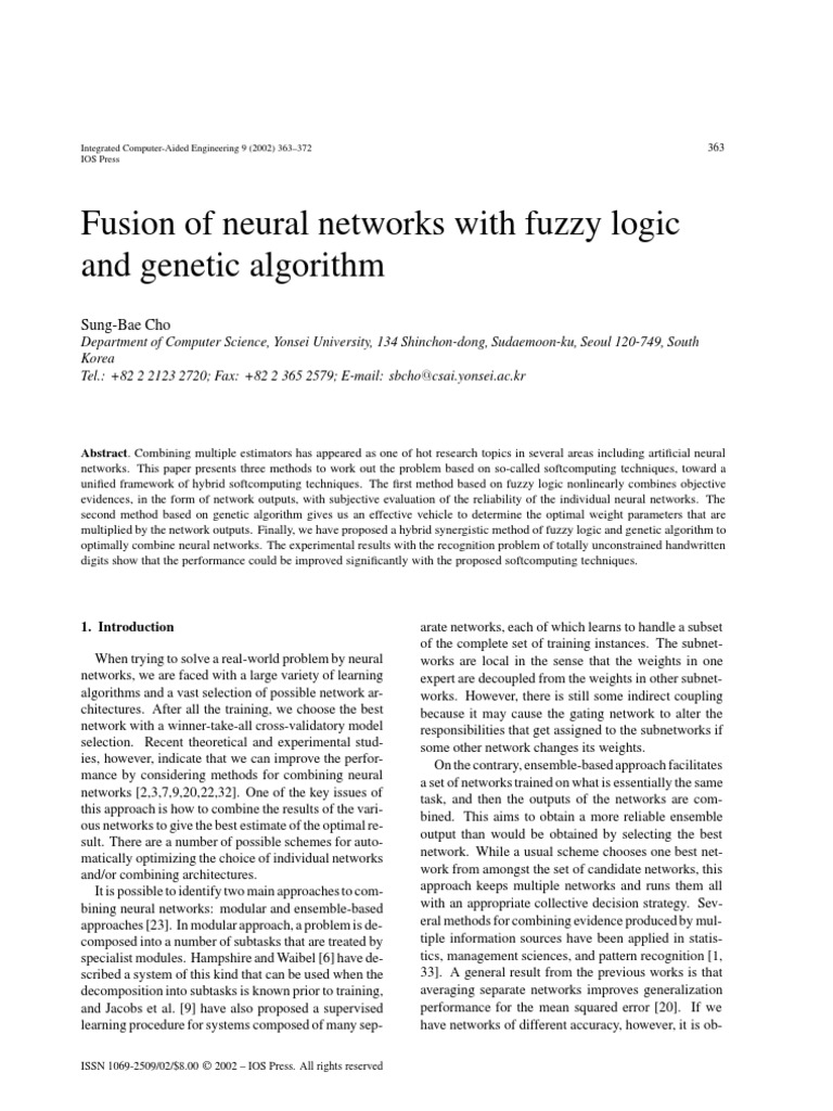 Fusion of Neural Networks With Fuzzy Logic and Genetic Algorithm | PDF | Artificial Neural ...