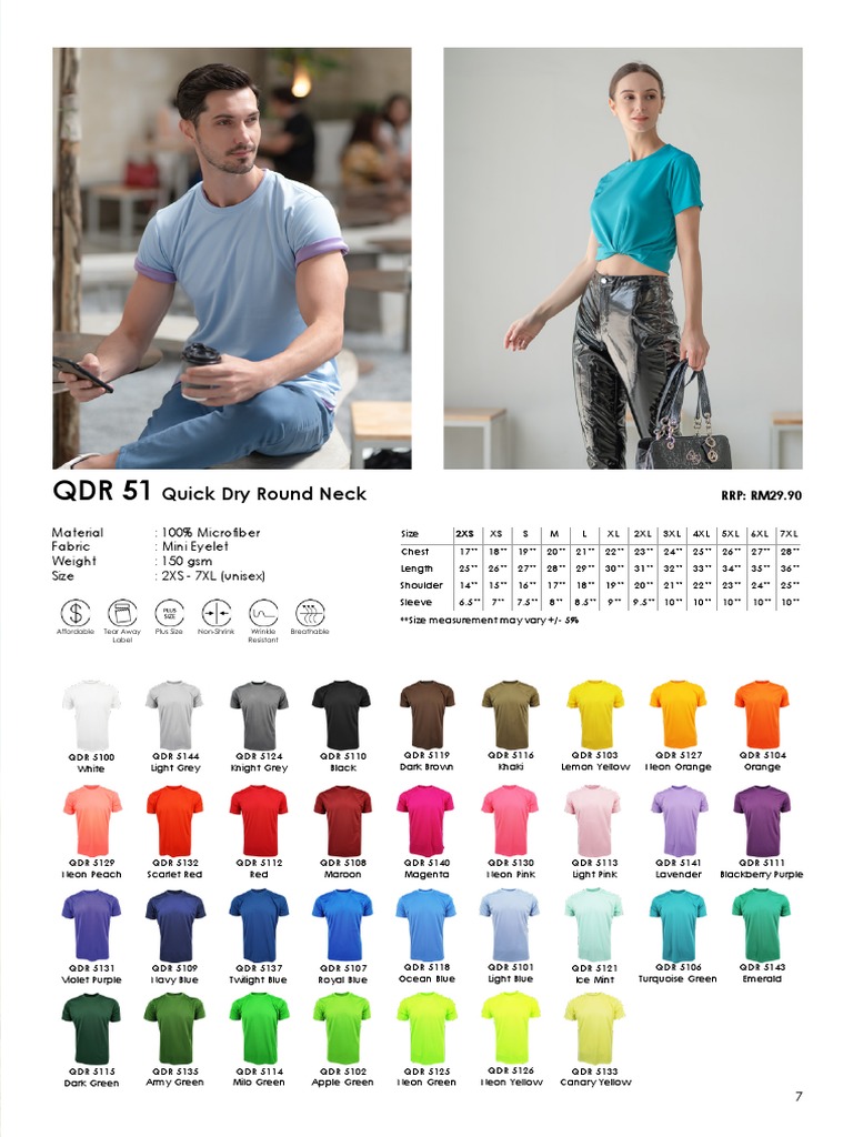 Quick Dry Round Neck: Material: 100% Microfiber Fabric: Mini Eyelet ...