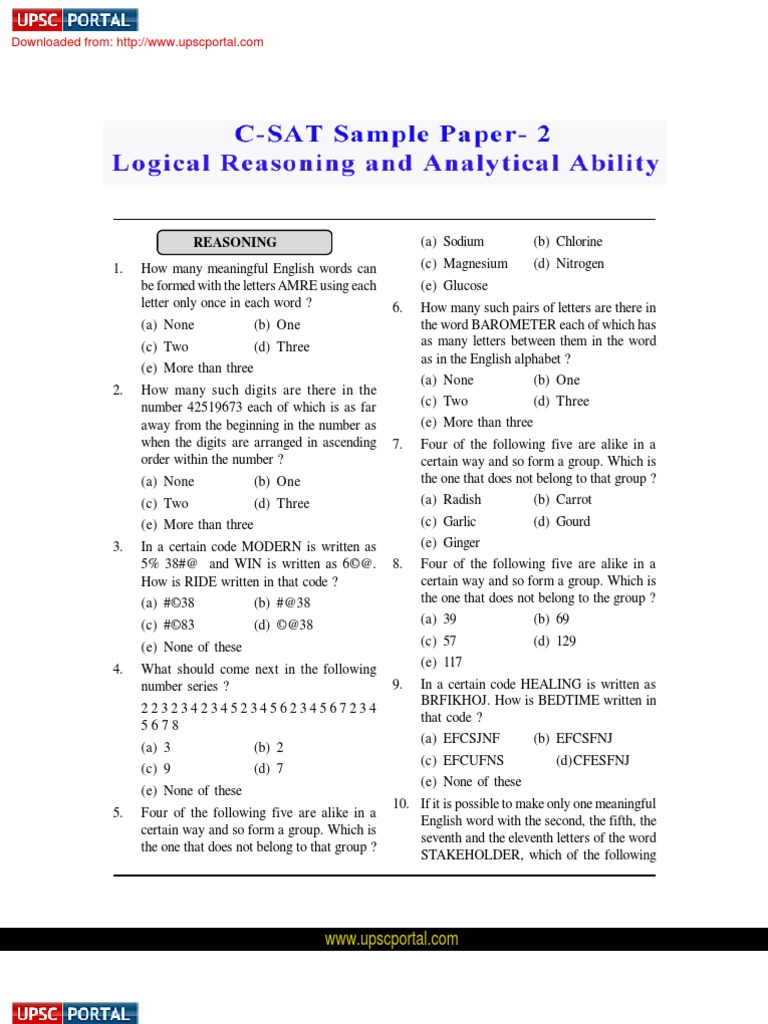 CSAT Logical Reasoning and Analytical Ability Sample Paper 2 | PDF | Inference | Truth