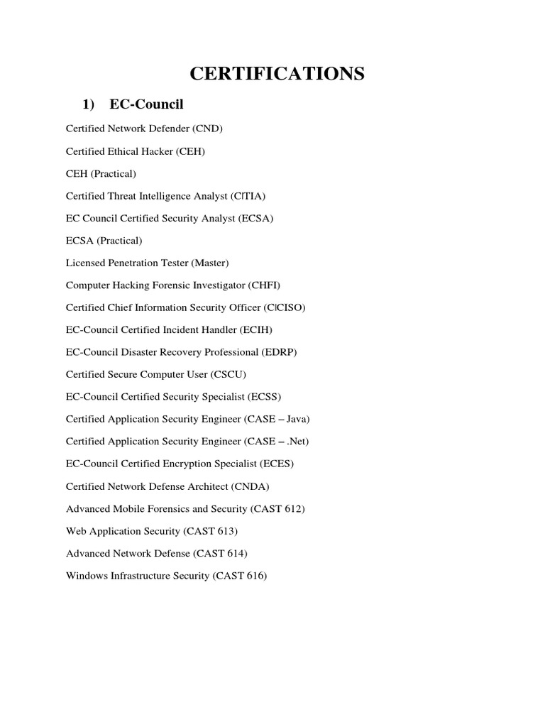 Certifications: 1) EC-Council | PDF | Cisco Certifications | Computer Security