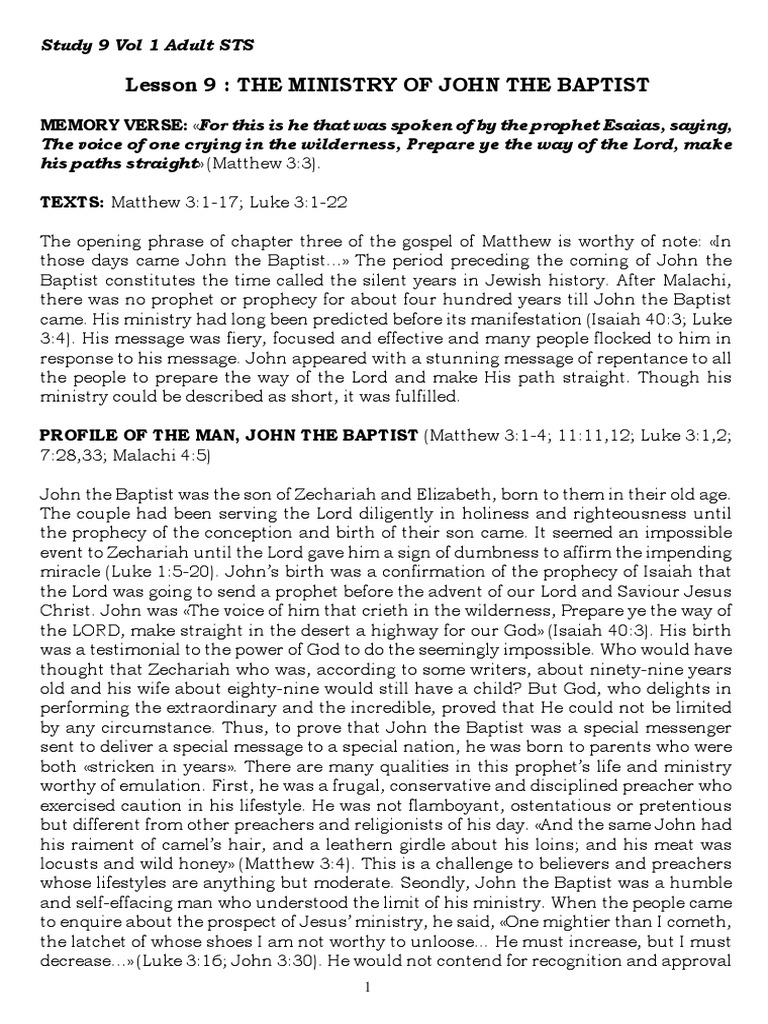 Study 9 Vol 1 Adult STS | PDF | John The Baptist | Jesus
