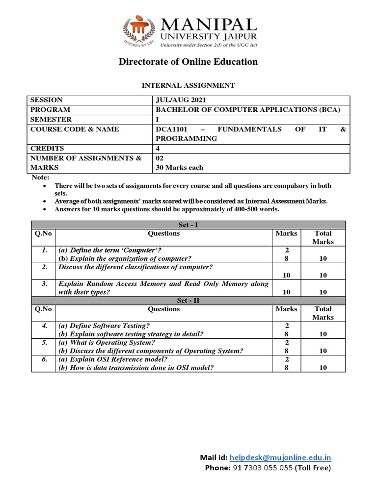 BCA Internal Assignment: IT & Programming | PDF | Operating System ...
