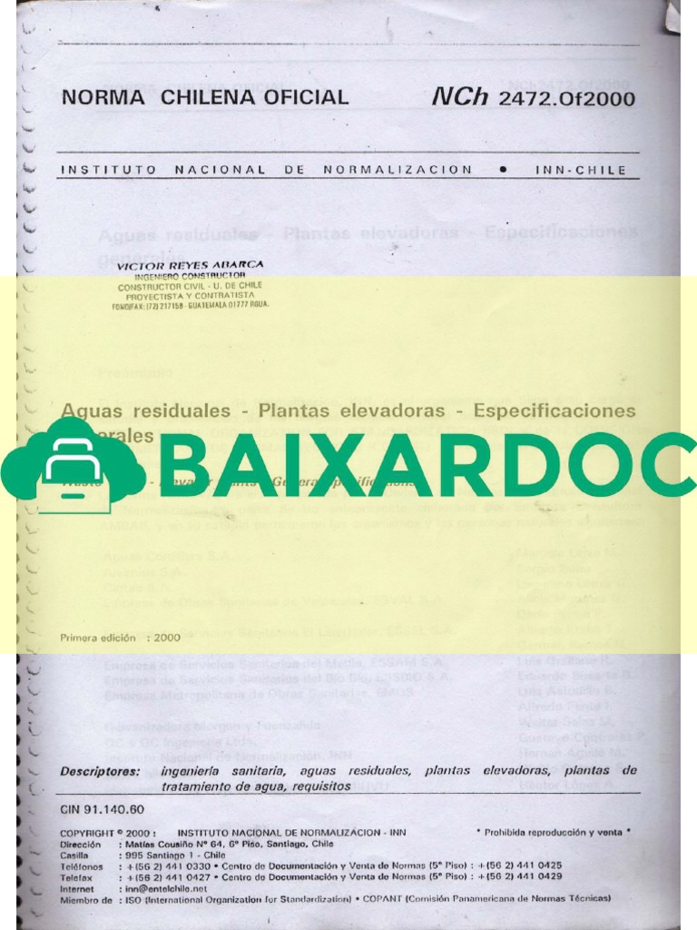 NCH 2472 Agus Residuales. Plantas Elevadoras. Especificaciones Generales | PDF