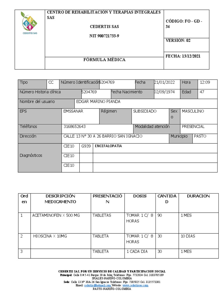 Ene22 Edgar Marino Pianda Formula | PDF | Medicina | Medicina CLINICA