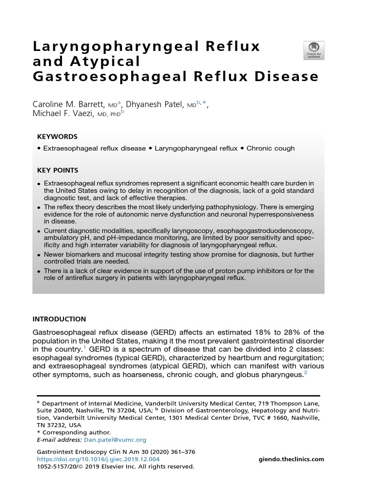 Laryngopharyngeal Reflux and Atypical GERD 2019 | PDF | Gastroesophageal Reflux Disease | Cough