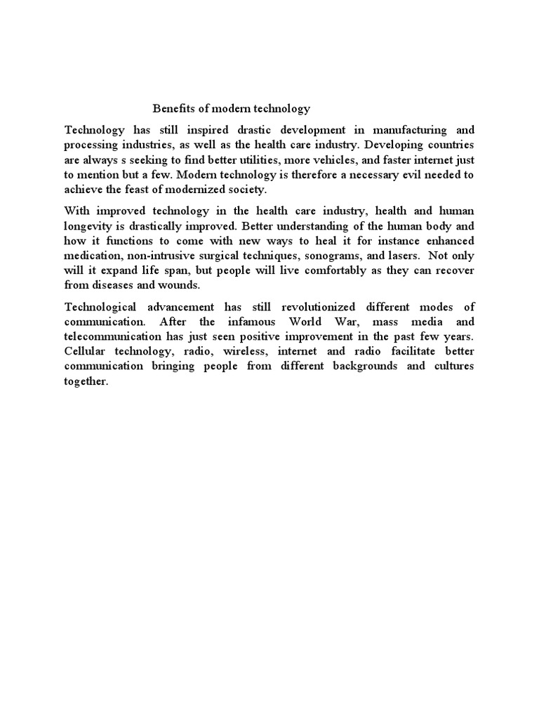 Benefits of Modern Technology | PDF