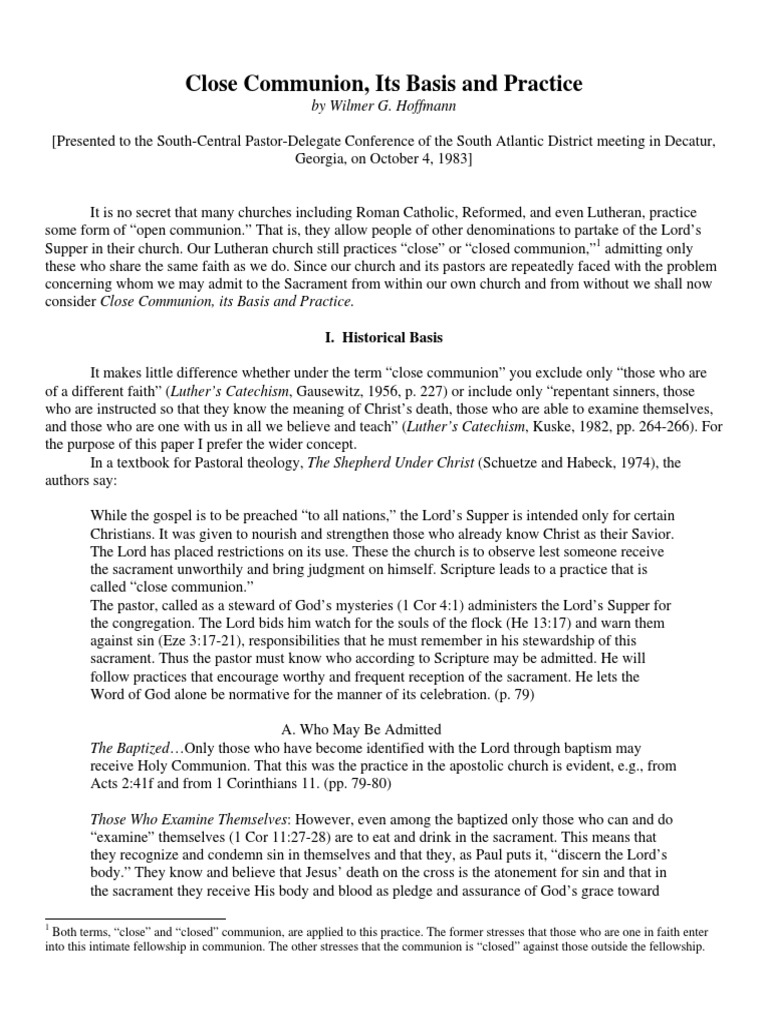 Close Communion, Its Basis and Practice: by Wilmer G. Hoffmann | PDF | Eucharist | Baptism
