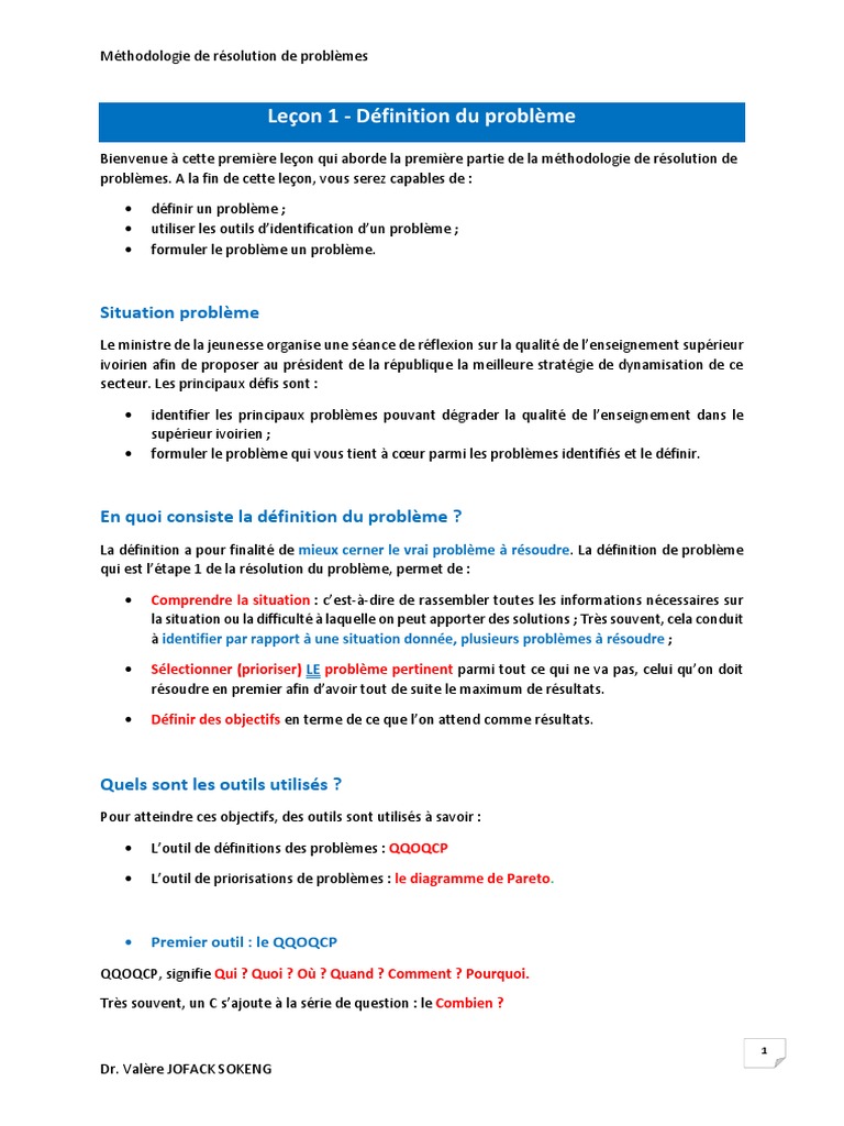 Leçon 1 - Définir Le Problème | PDF