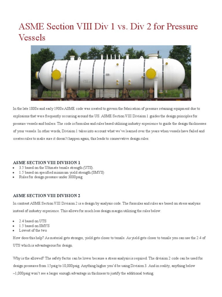 ASME Section VIII Div 1 vs. Div 2 For Pressure Vessels | Download Free ...