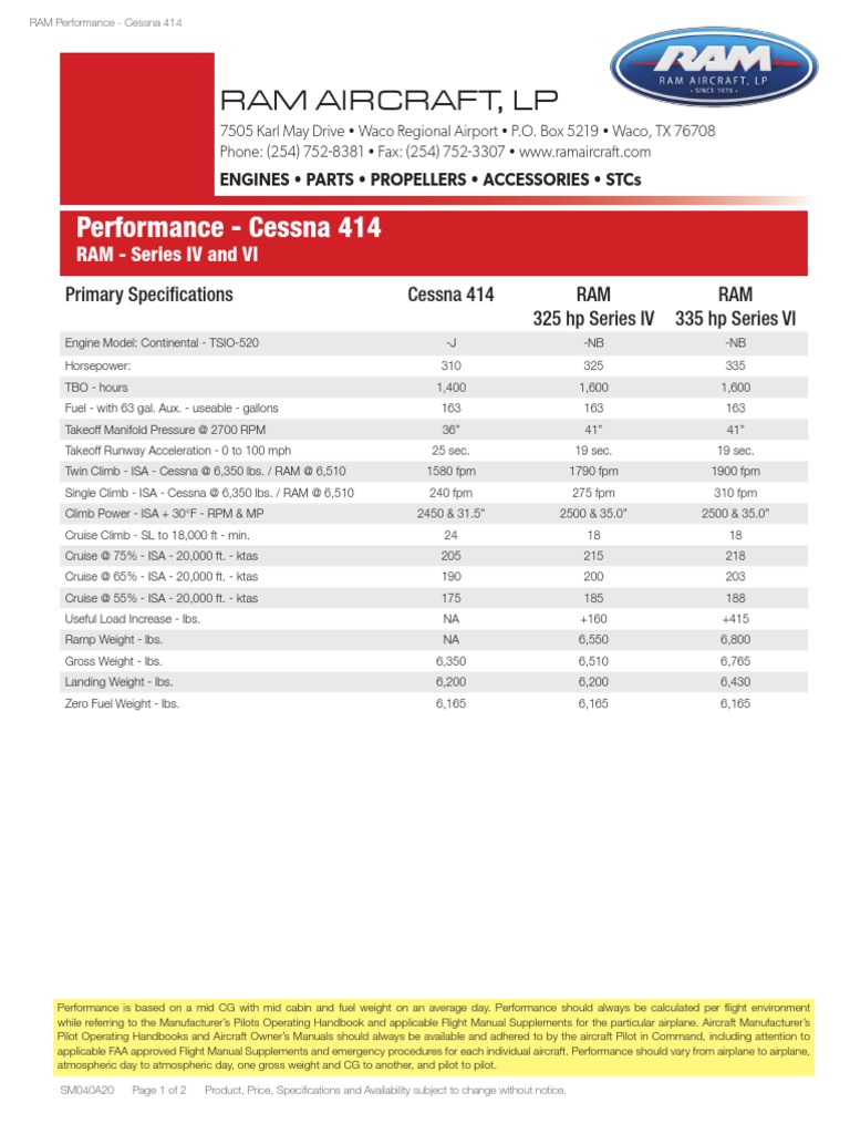 Cessna 414 Performance Specifications | PDF | Aviation | Aerospace ...