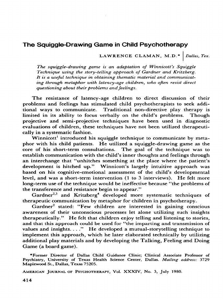 Squiggle-Drawing Game in Child Therapy | PDF | Psychotherapy | Feeling