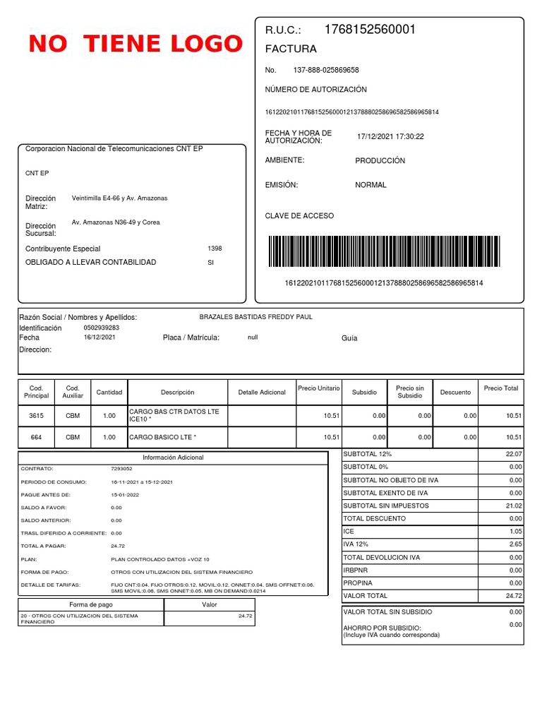 Factura - 2022-01-05T193357.873 | PDF | Economias | Pagos