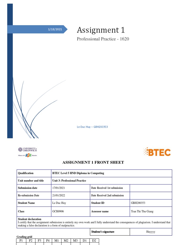 Assignment 1: Professional Practice - 1620 | PDF | Communication ...