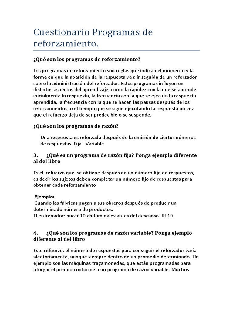 Cuestionario Programas de Reforzamiento | PDF | Crecimiento personal y ...