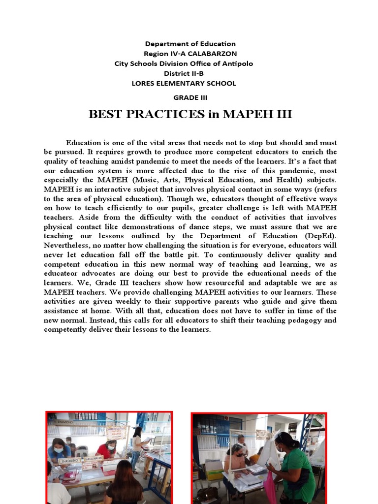 Grade Iii Best Practices in Mapeh | PDF | Career & Growth | Wellness