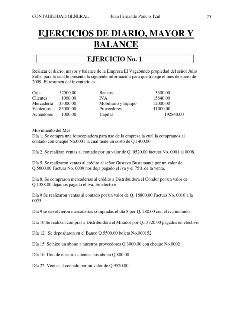 Ejercicios de Diario Mayor y Balance | PDF | Pagos | Contabilidad