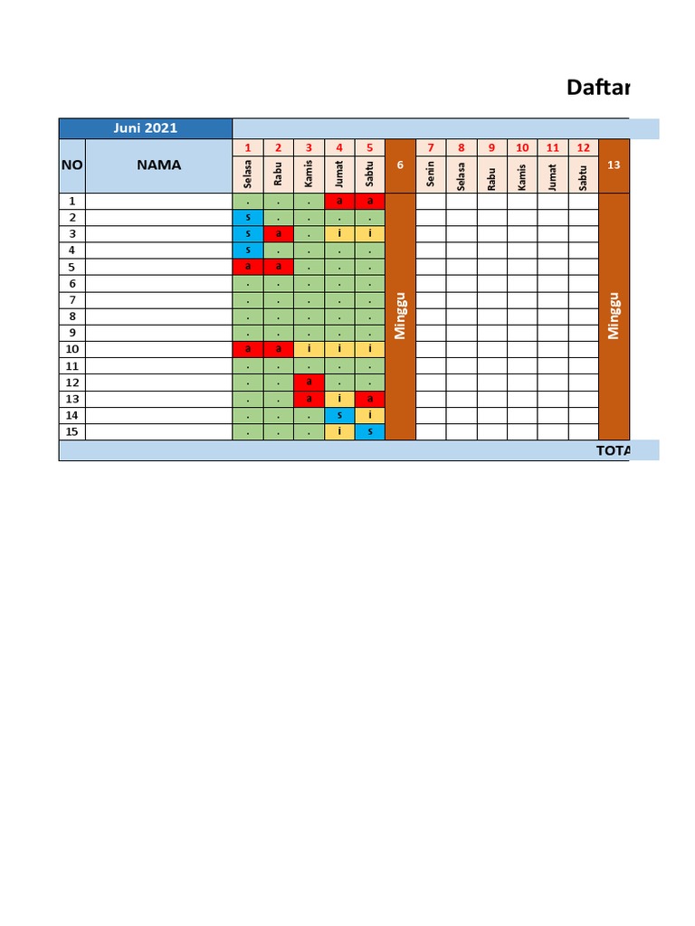 Format Absen Siswa Kelas 6 Excel | PDF