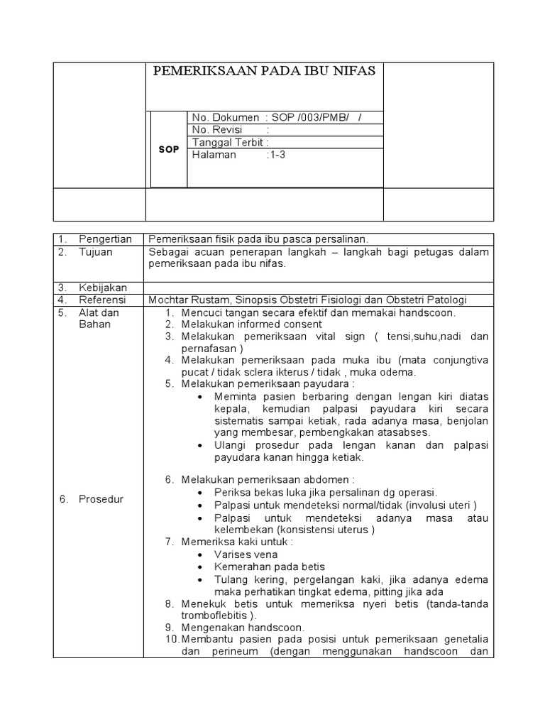 SOP Post Partum | PDF