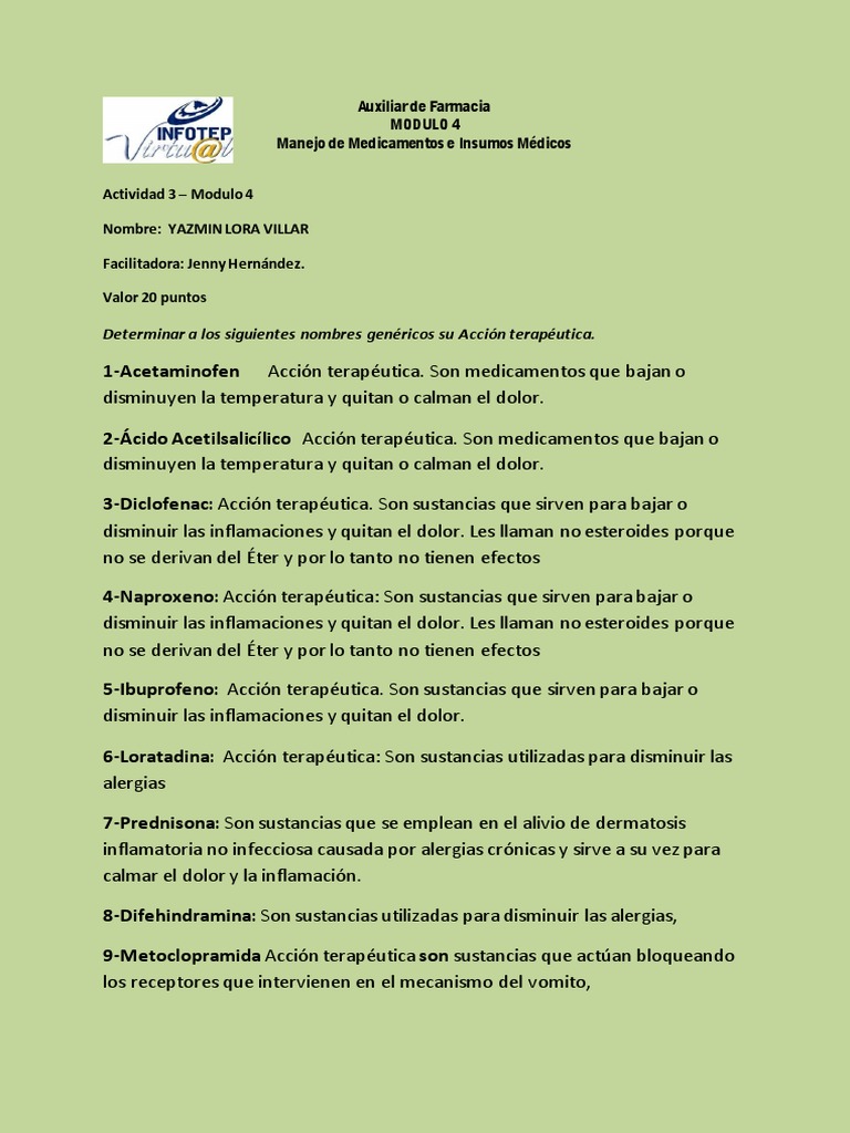 Actividad 3 Modulo 4 LISTA | PDF | Infección | Dolor