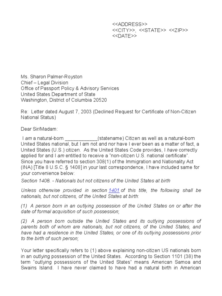 Rebuttal Letter in Response To Denial Reques Non Citizen National 02 ...