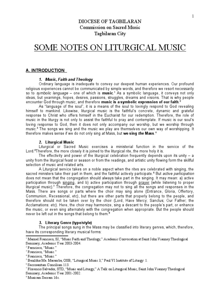 Some Notes On Liturgical Music: Diocese of Tagbilaran Commission On ...