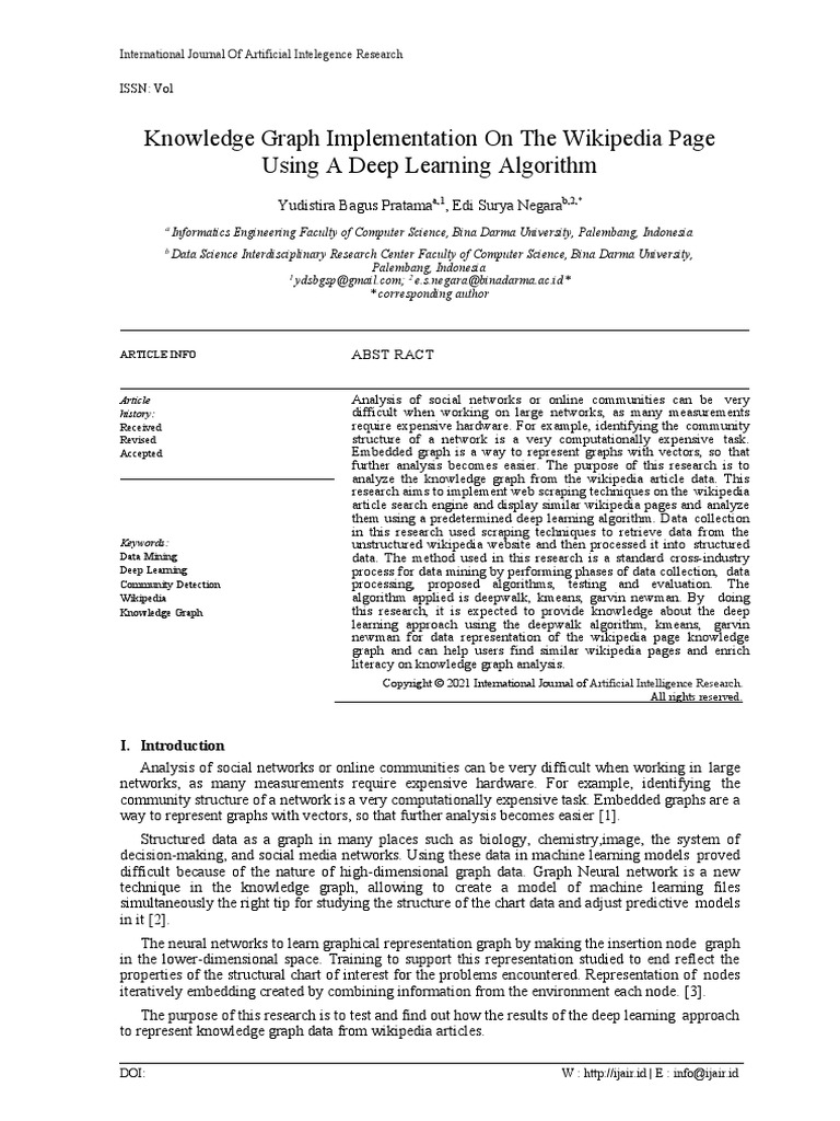 Knowledge Graph Implementation On The Wikipedia Page Using A Deep ...