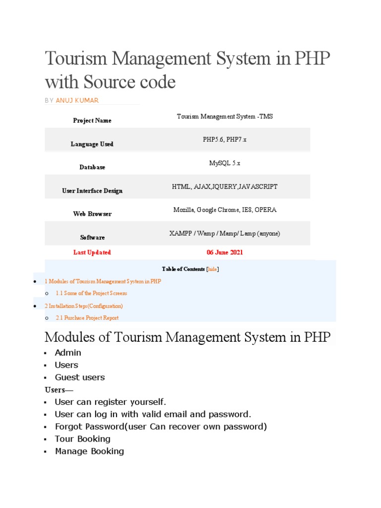 PHP Tourism Management System Guide | PDF | Computers