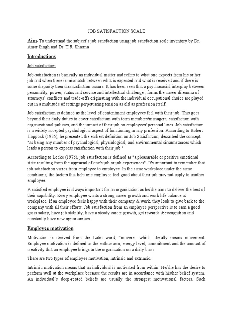 Job Satisfaction Scale Overview | PDF | Career & Growth