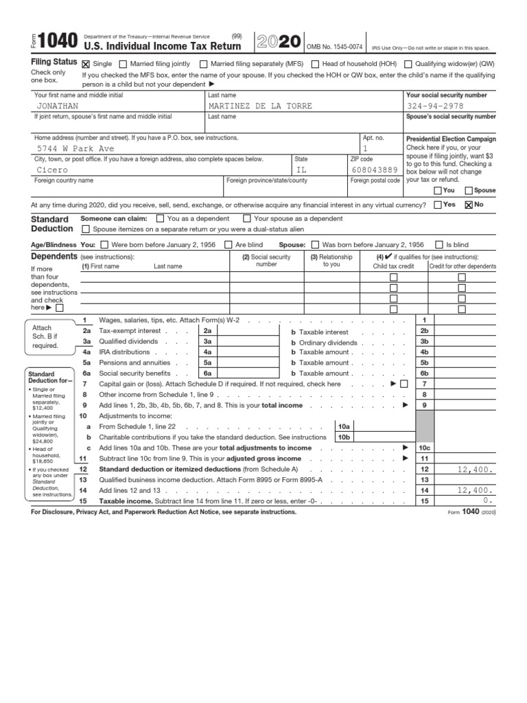 2020 Turbo Tax Return | PDF