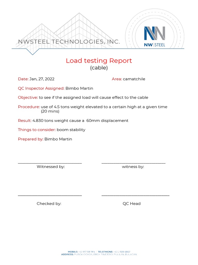 Load Testing Report: Nwsteel Technologies, Inc | PDF | Home & Garden ...
